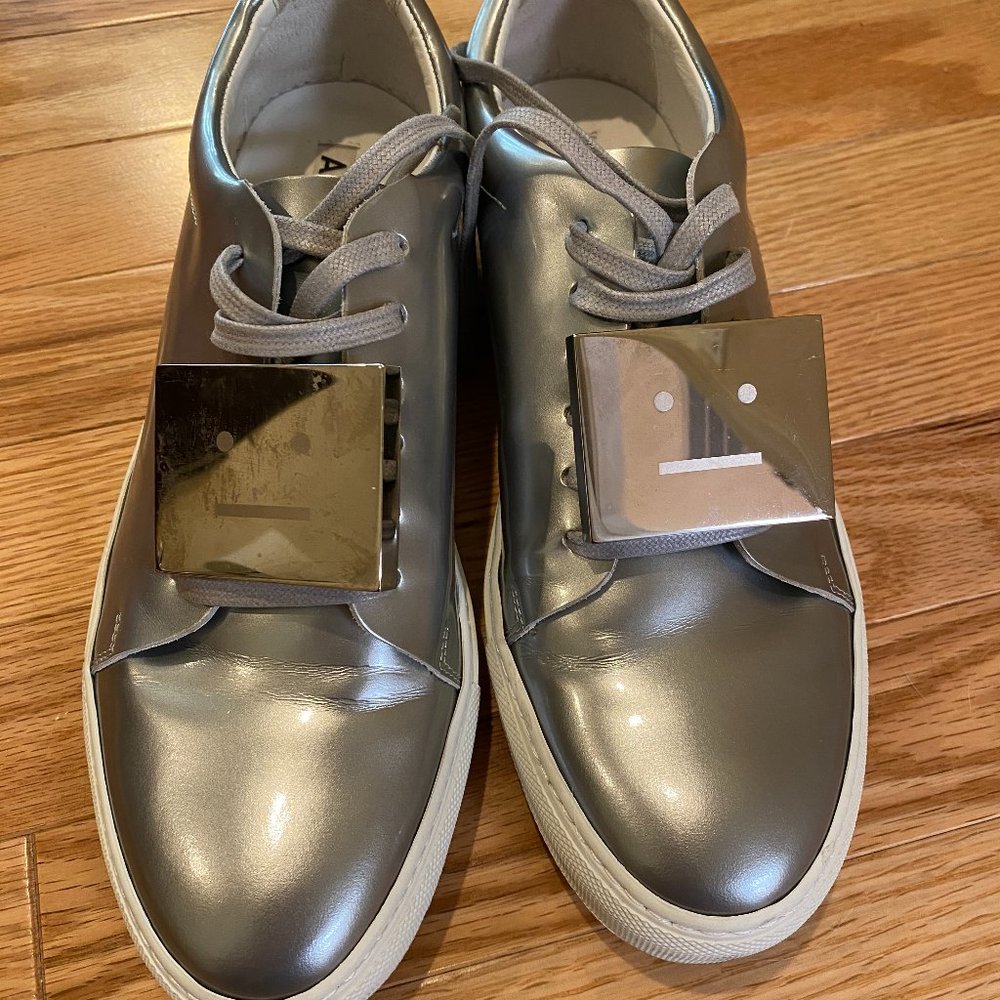 Acne Metallic Silver Adriana Sneaker Smiley-Face - Si… - Gem